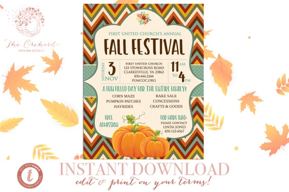 Fall Festival Harvest Invitation Poster / Pumpkin Patch Farm Template ...