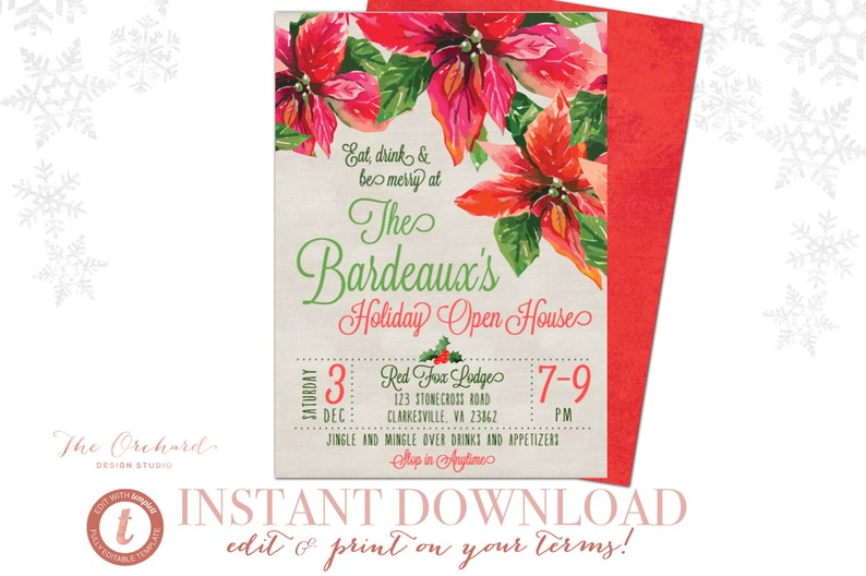 Holiday Open House Invitation INSTANT EDITABLE DOWNLOAD - Etsy