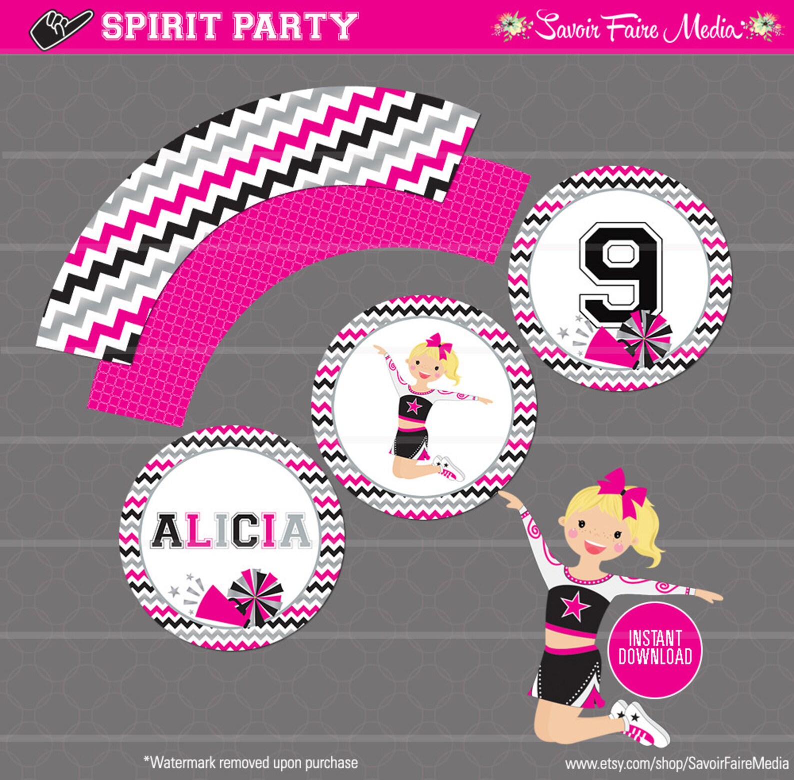 Cheerleading Cupcake Circle Design Cheerleader Cheer Invite - Etsy
