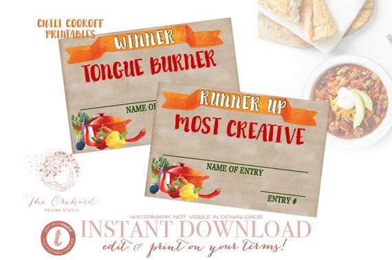 Chili Cook-off Awards Badges Labels Winner/ INSTANT EDITABLE DOWNLOAD ...