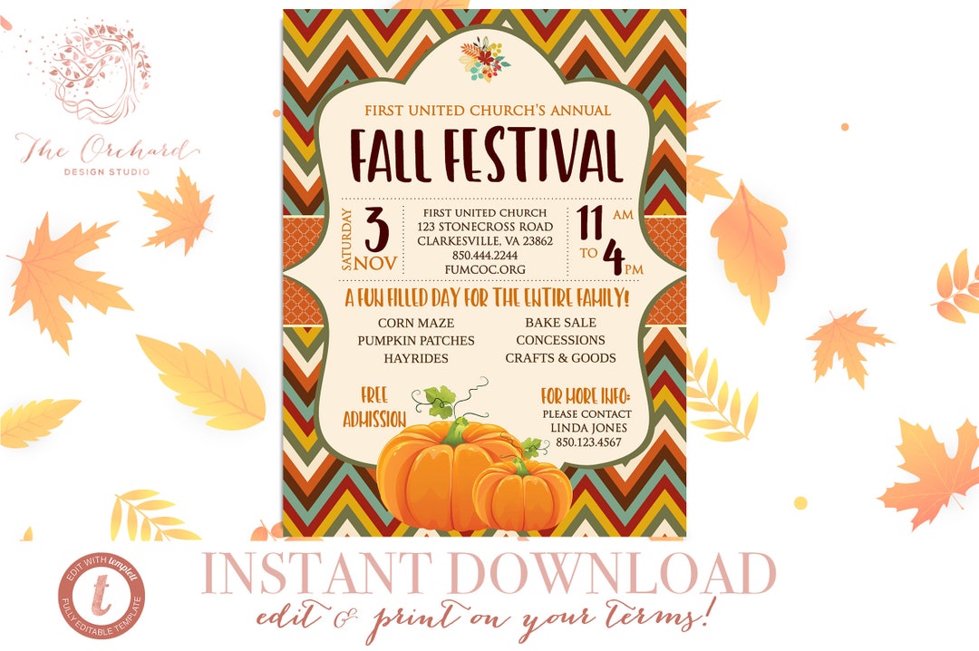 Fall Festival Flyer INSTANT DOWNLOAD Invitation / Pumpkin - Etsy
