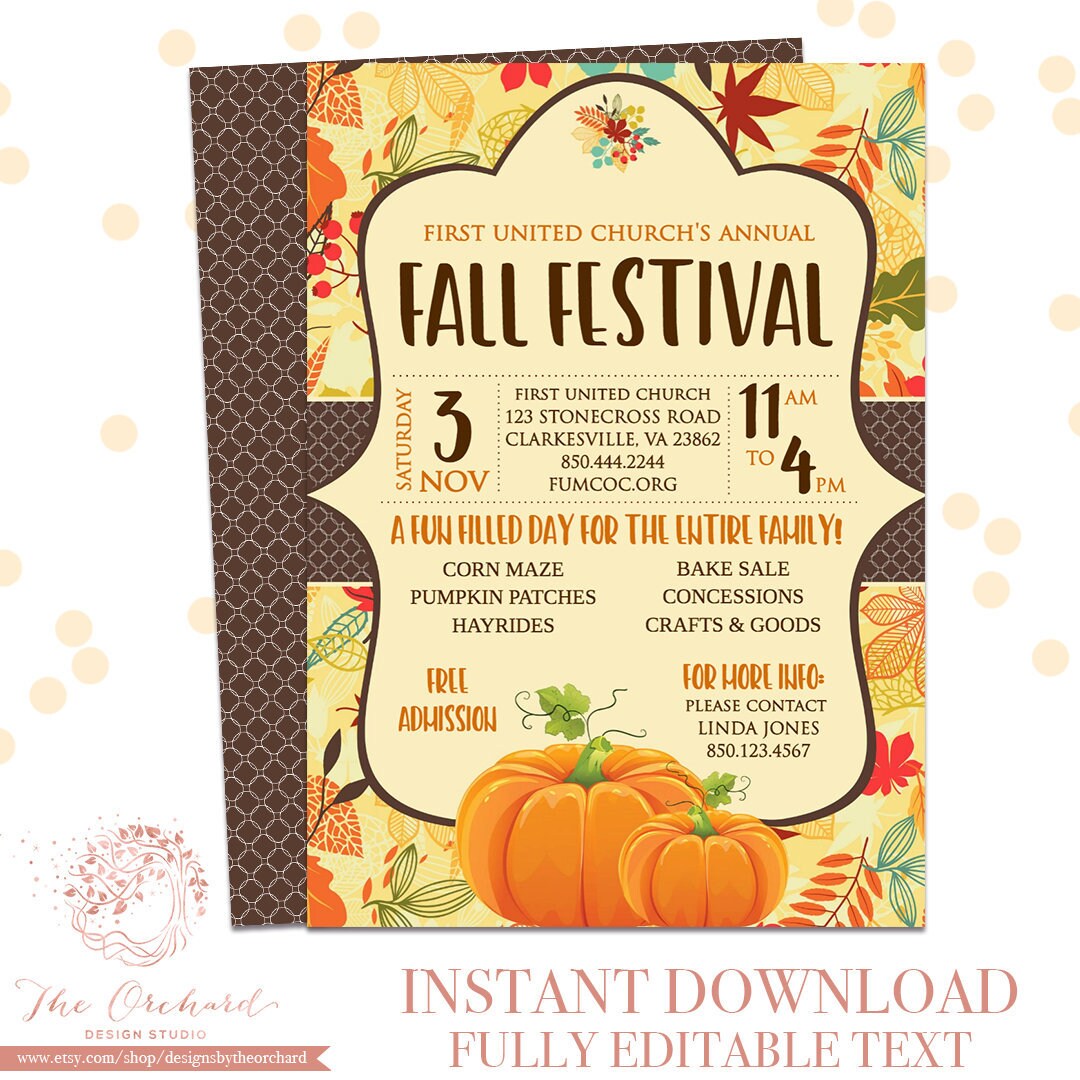 Fall Festival Invitation INSTANT DOWNLOAD Invitation / Pumpkin - Etsy
