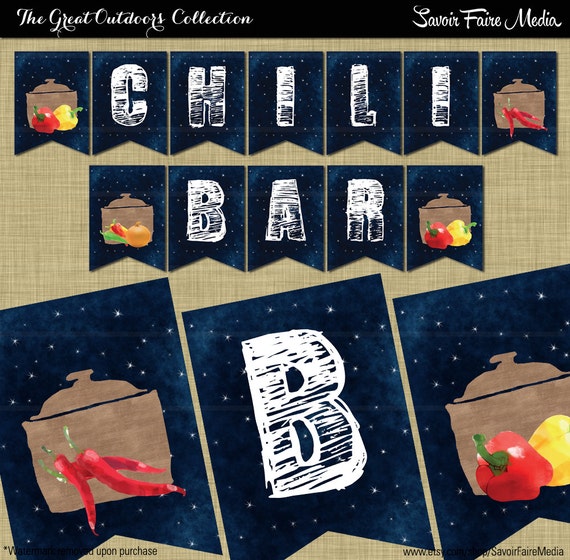 Instant Download! Bonfire Chili Bar Party Pennant Banner Printable ...