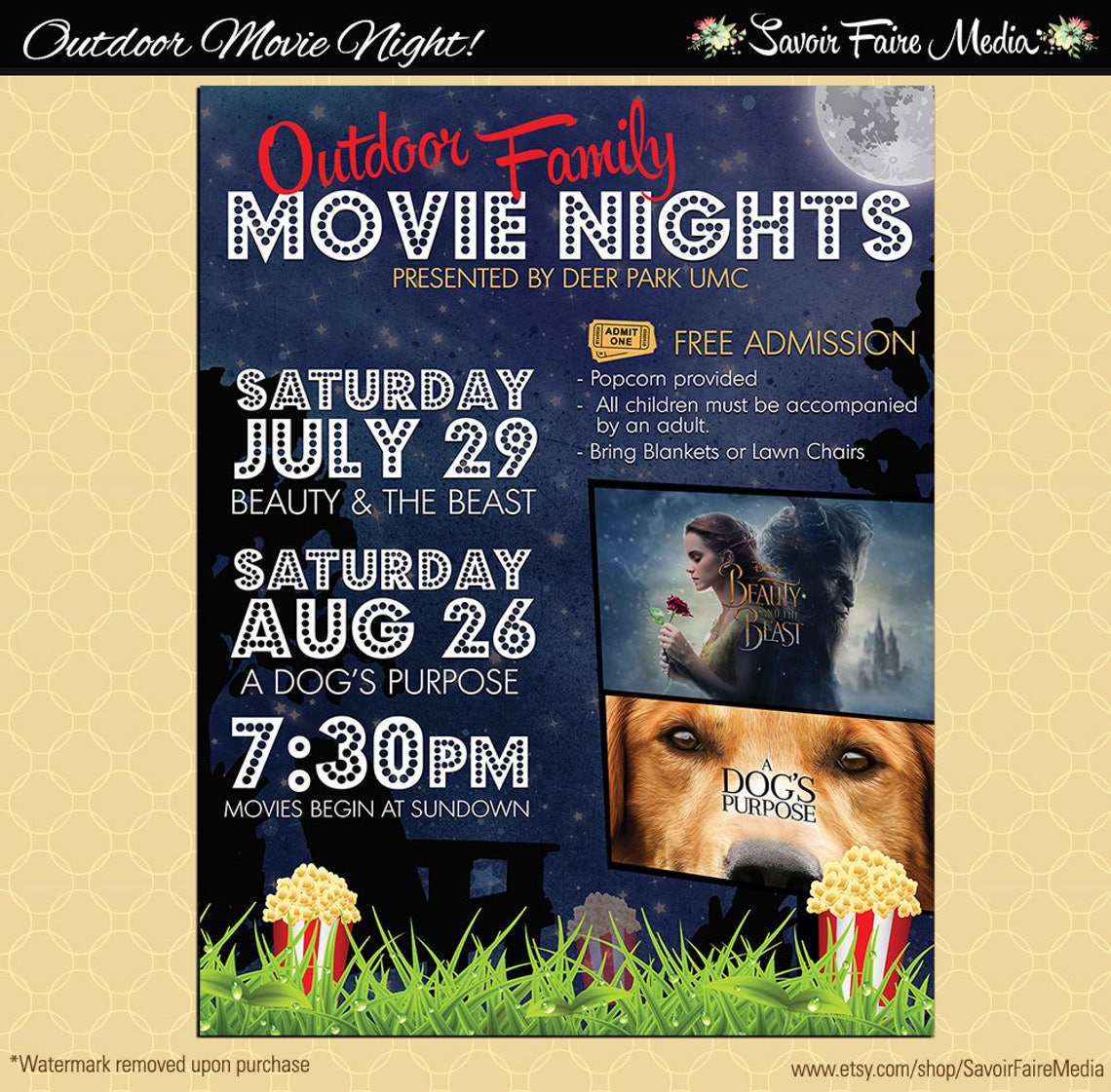 Outdoor Movie Series Flyer / Movie on the Green Poster / - Etsy