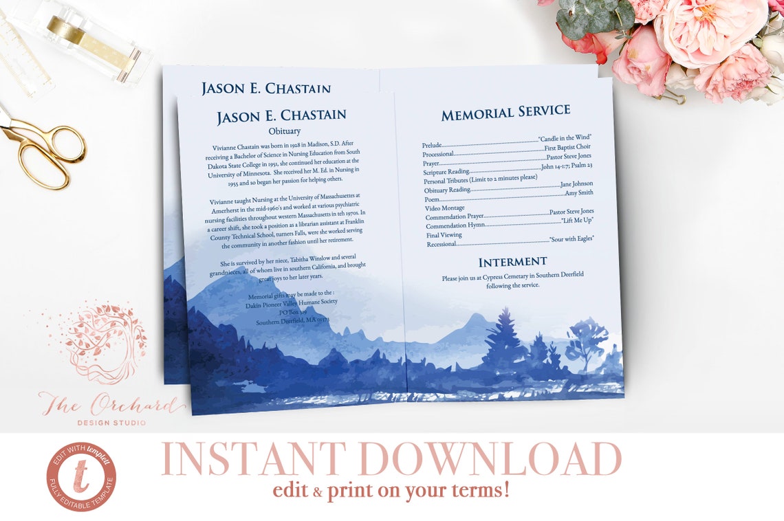 Mens Funeral Program Template Memorial Order of Service | Etsy