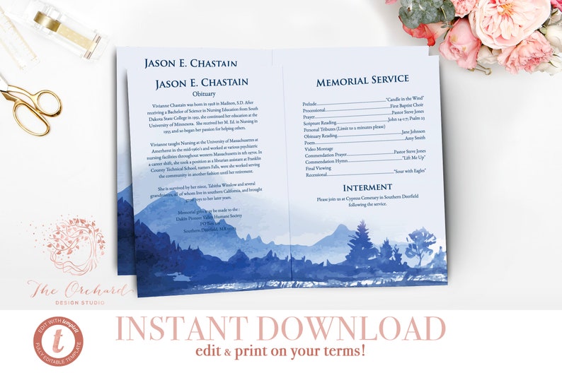 Mens Funeral Program Template Memorial Order of Service | Etsy