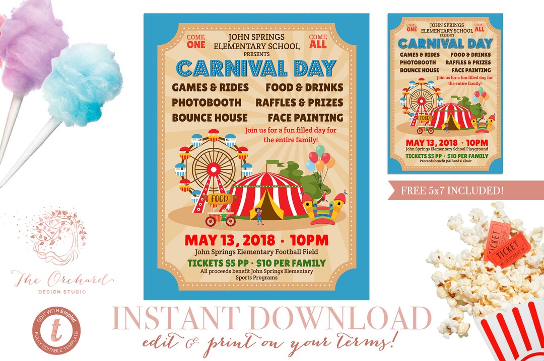 Carnival Flyer Invitation Postcard Poster Template Church - Etsy