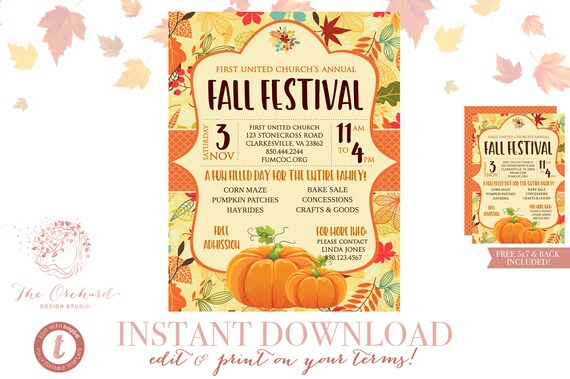 Pumpkin Patch Flyer INSTANT DOWNLOAD/ Fall Festival Farm Template ...