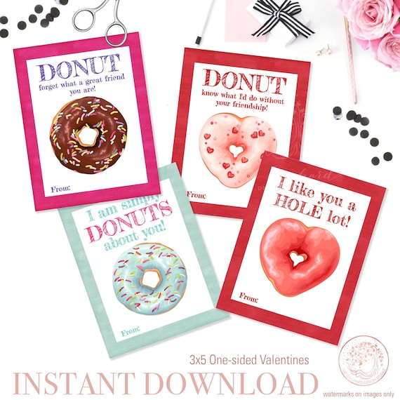 Donut Valentine's Day Cards - Instant Download - Kids School Valentines ...