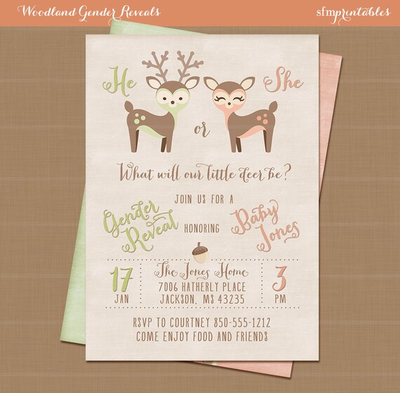 Woodlands Fall Gender Reveal / Animal Rustic Invitation / Baby Shower ...