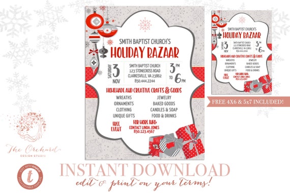 Holiday Bazaar Flyer INSTANT DOWNLOAD Invitation / Christmas Template ...