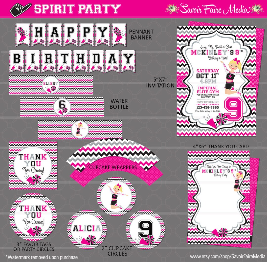 Cheerleading Party Invitation Bundle Cheerleader Cheer - Etsy France