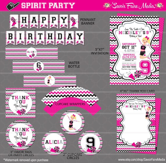 Cheerleading Party Invitation Bundle - Cheerleader Cheer Team Invite ...