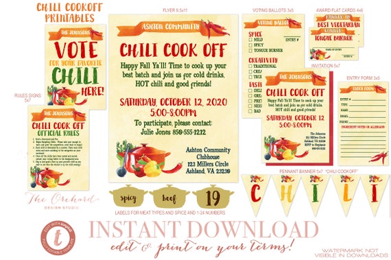 Chili Cook-Off Printable Bundle / INSTANT EDITABLE DOWNLOAD ...