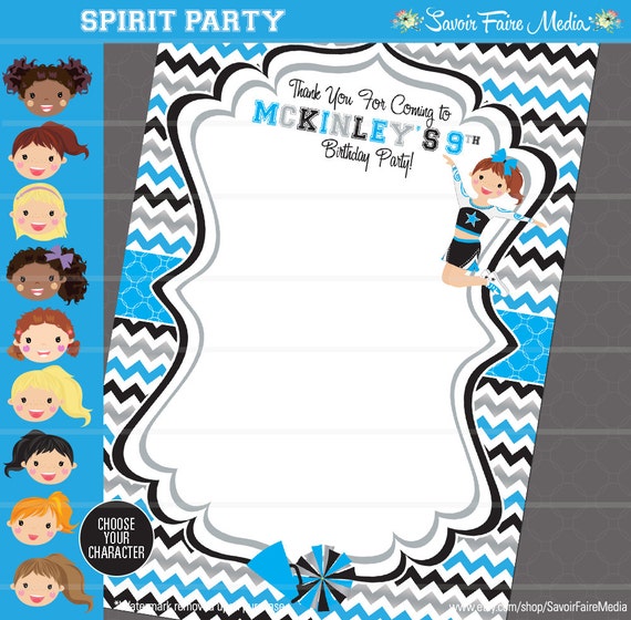 Cheerleading Thank You Card - Cheerleader Invitation - Cheerleading ...