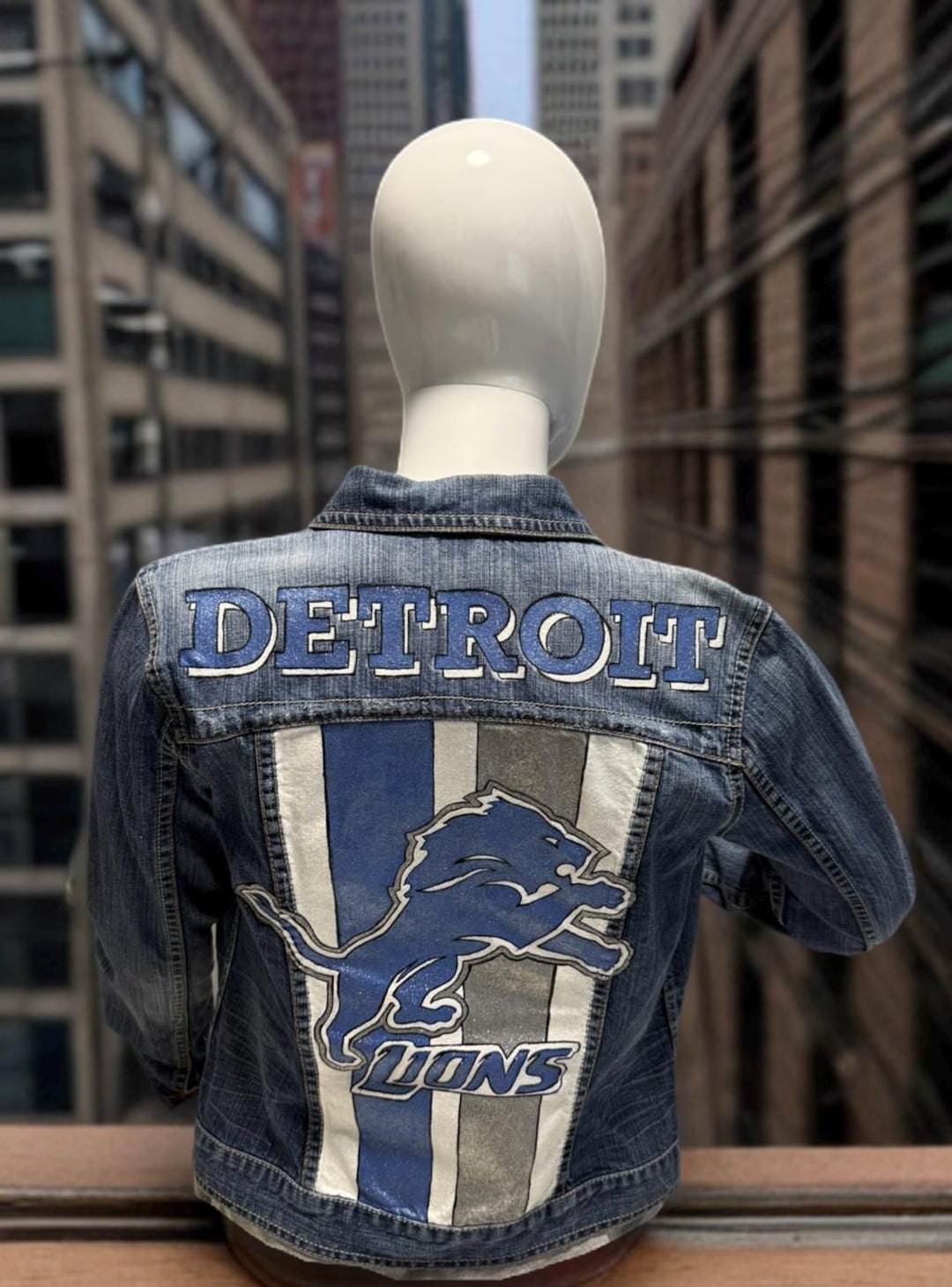 Hand-painted Detroit Football Denim Jacket | Upcycled Lions Fan Apparel ...