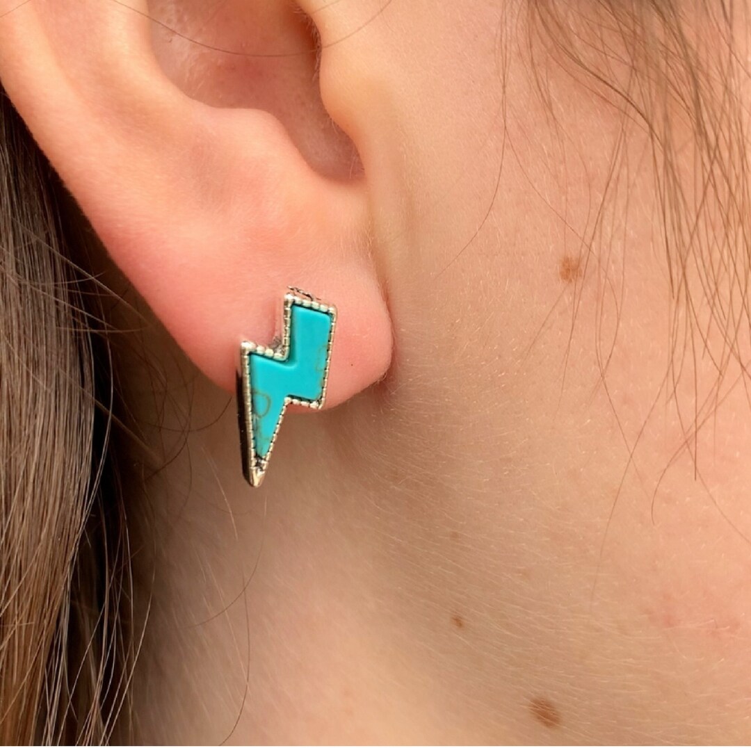 Western Turquoise Lightning Bolt Earrings-minimalist Lightning Bolt ...