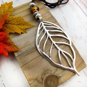 Bohemian Style Long Necklace-silver Nature Pendant-fall Necklace-nature ...