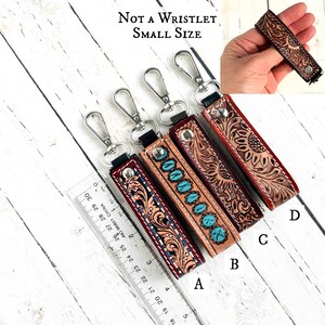 Tooled Leather Keychain Wristlet: Western Key Fob| Wrist Lanyard ...