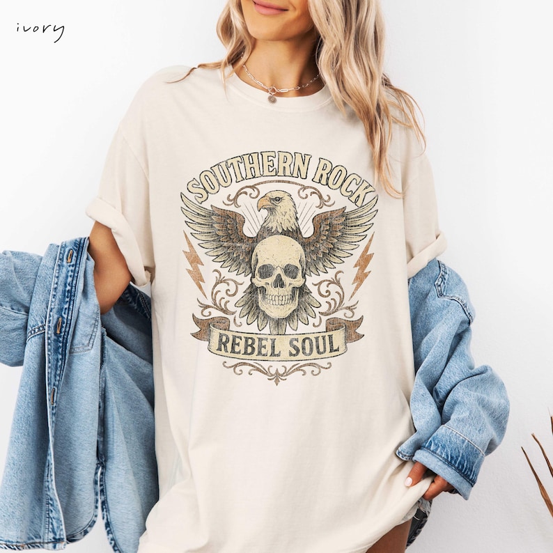 Southern Rock Rebel Soul Shirt • Comfort Colors® Vintage Eagle Skull ...