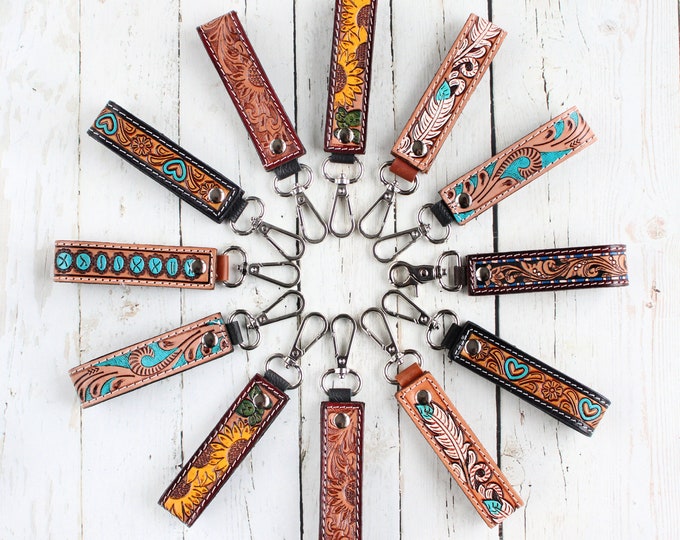 Aztec Tooled Leather Key Fob Wristlet - Etsy