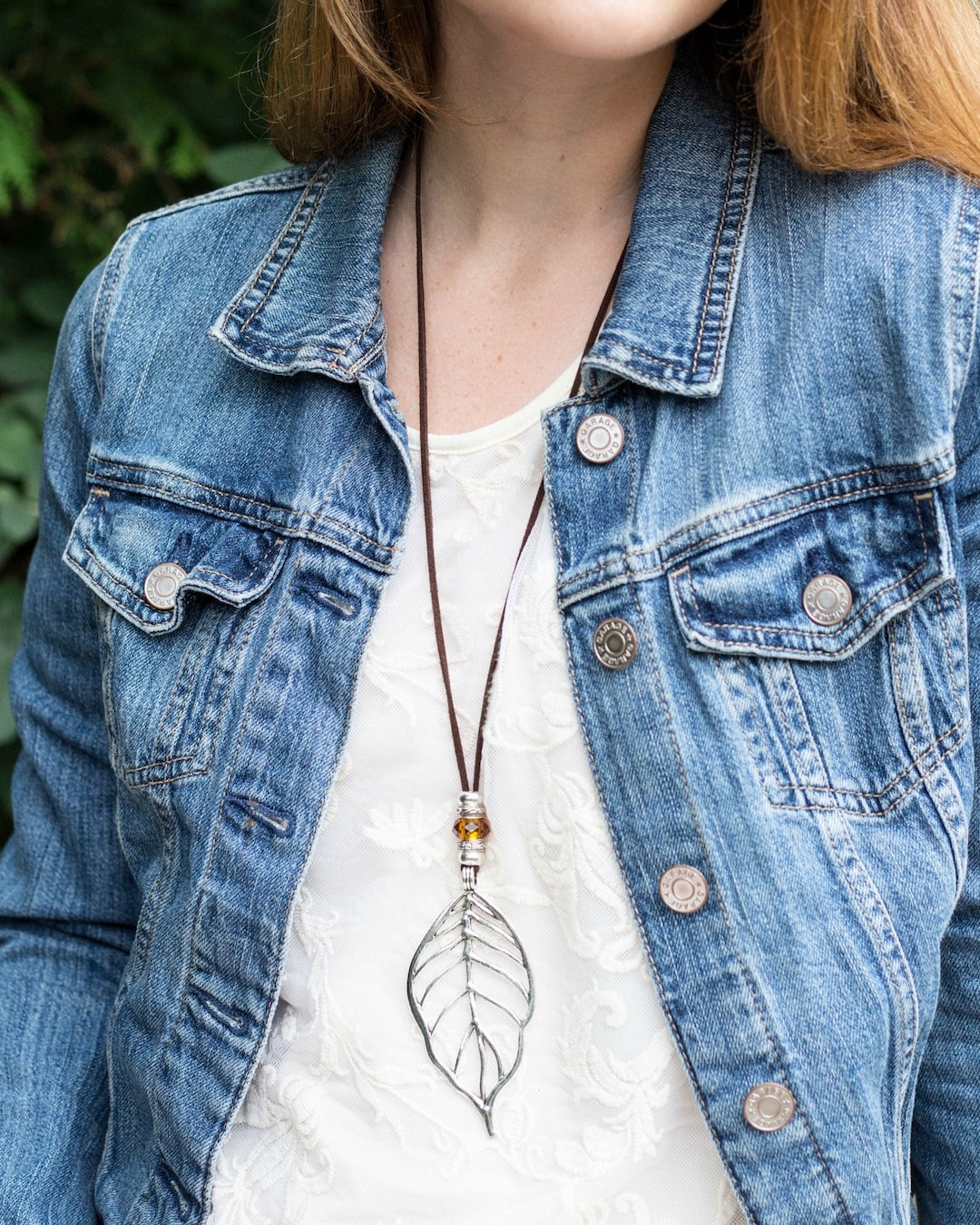 Bohemian Style Long Necklace-silver Nature Pendant-fall Necklace-nature ...