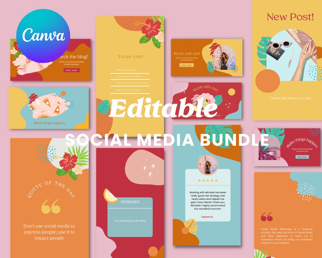 Tropical Social Media Bundle for Canva: Instagram Posts, Instagram Ads ...