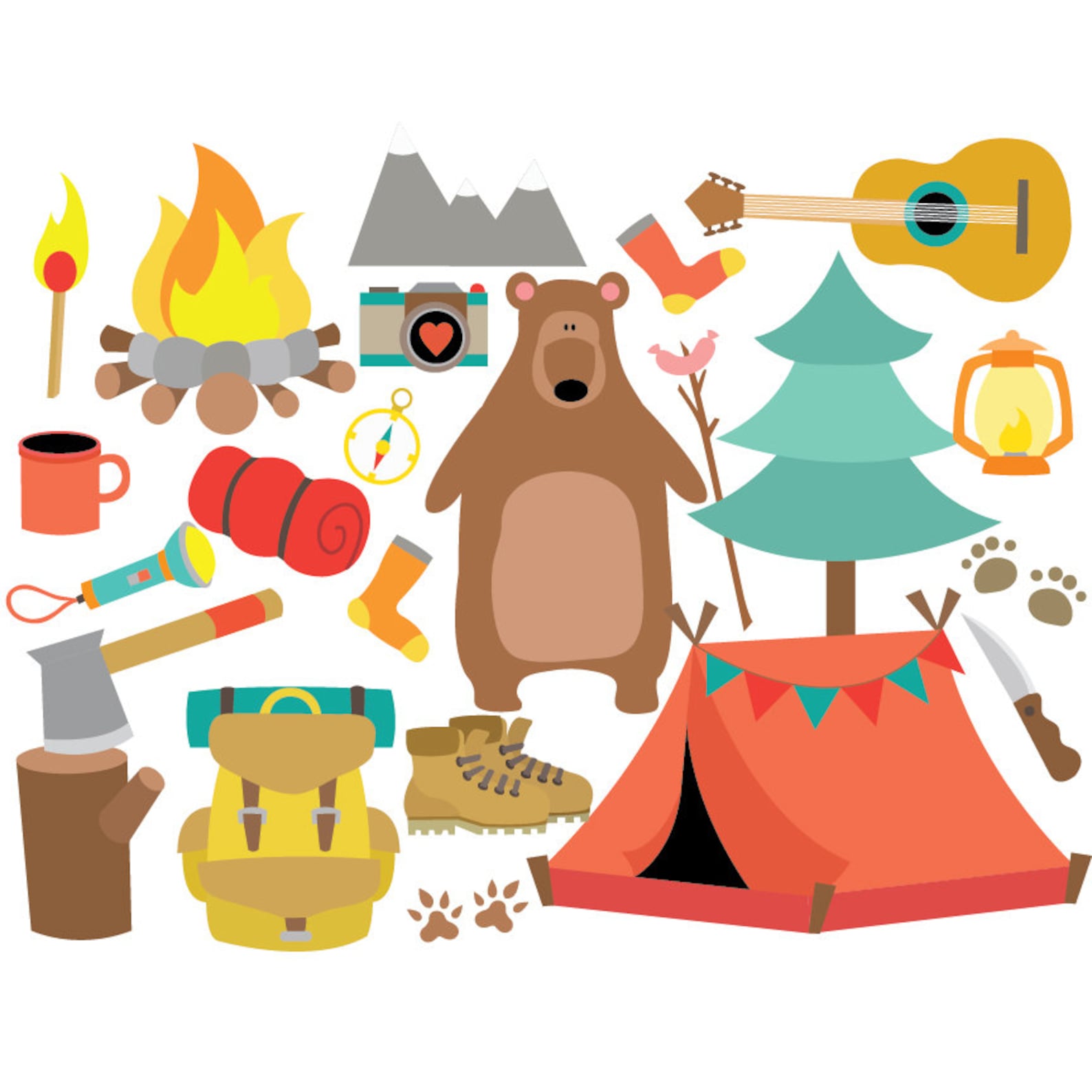 Camping Travel Clipart & Vector Set Instant Download - Etsy