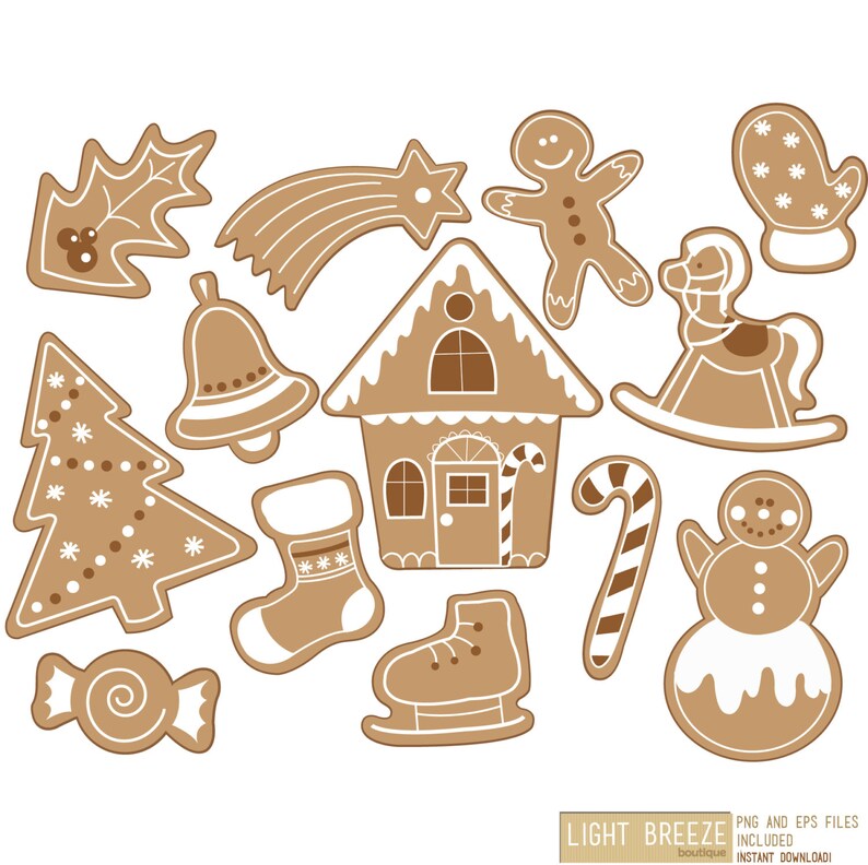 Christmas Cookies Gingerbread Digital Clipart & Vector Set Instant ...