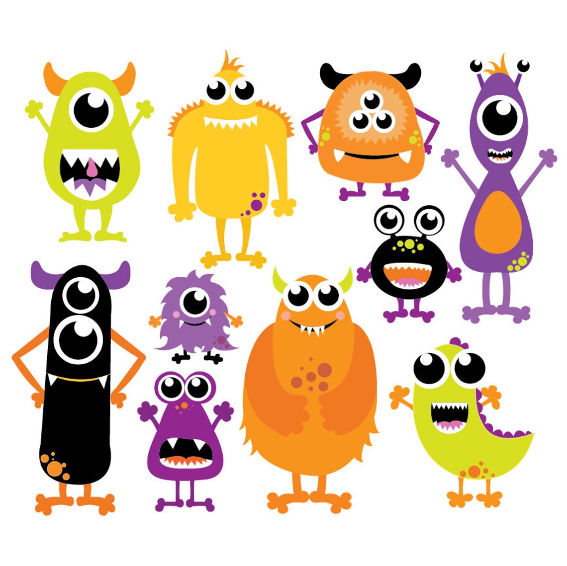 Halloween Monsters Clipart & Vector Set Instant Download Personal and ...
