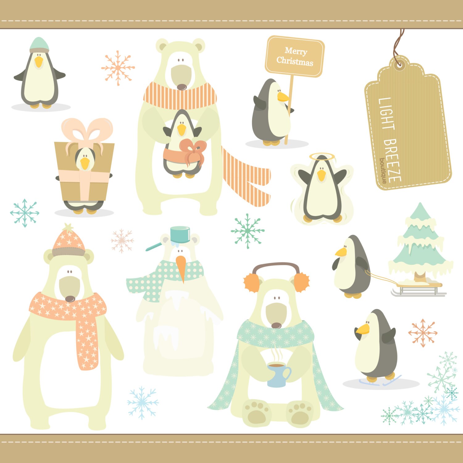 Christmas Penguins & Polar Bears Digital Clipart Set Instant Download ...