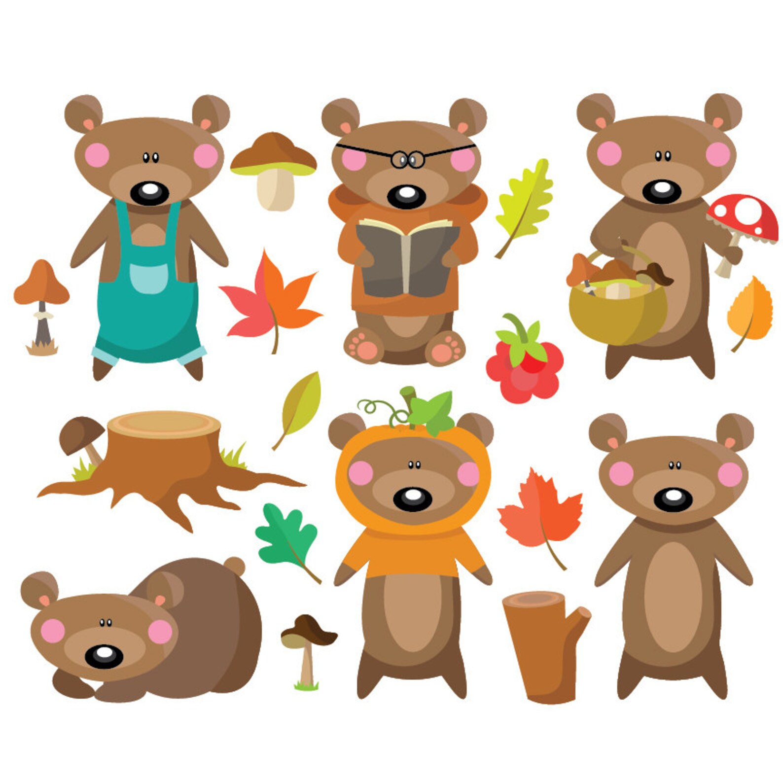Autumn Bear Clipart & Vector Set Instant Download Personal and ...