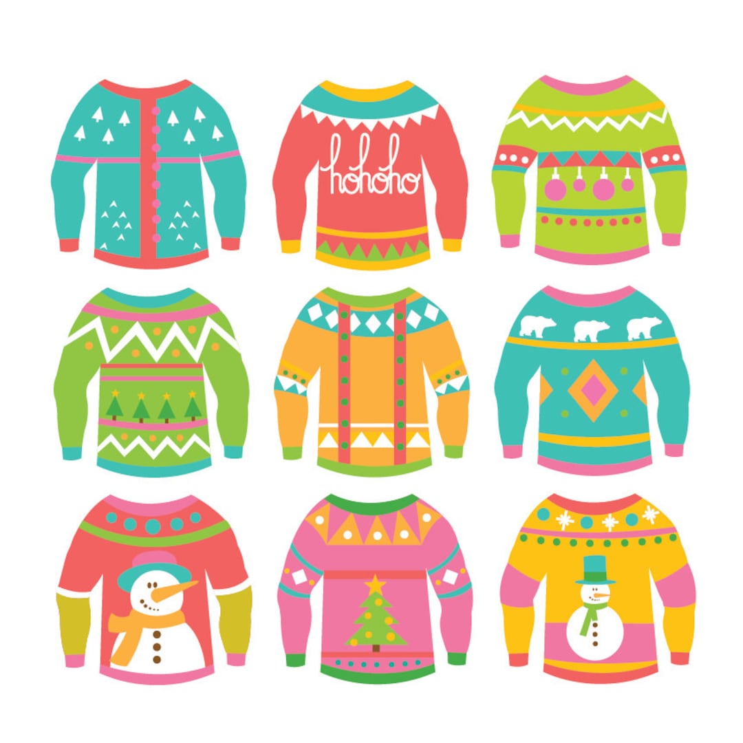 Christmas Ugly Sweaters Clipart & Vector Set Instant Download Personal ...