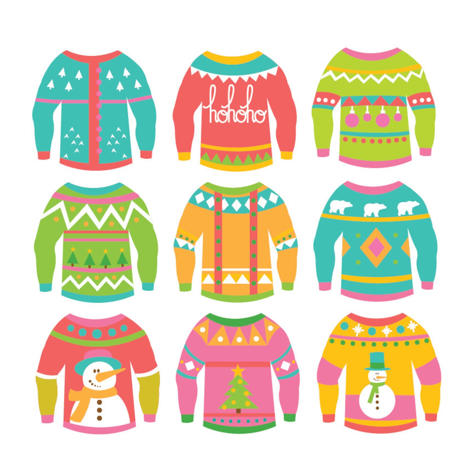 Christmas Ugly Sweaters Clipart & Vector Set Instant Download Personal ...