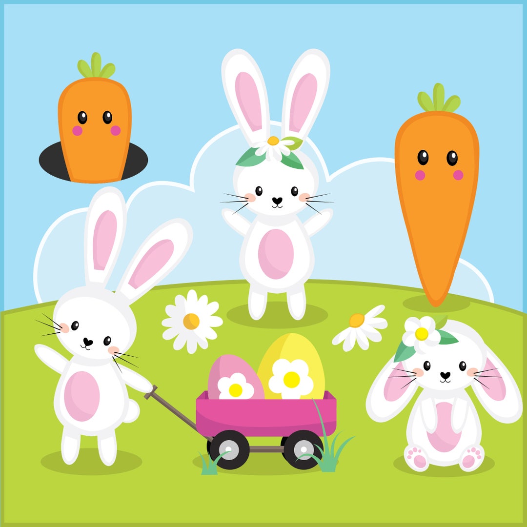 Easter Bunny Easter Rabbit Clipart & Vector Set Instant Download ...
