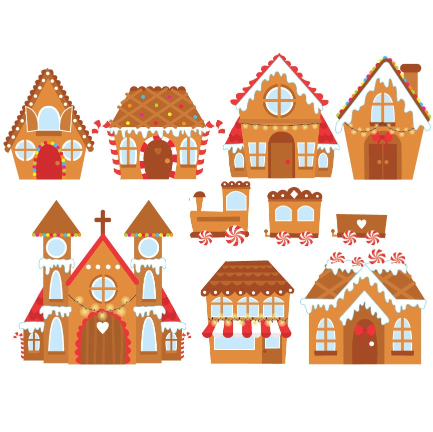 Christmas Gingerbread Houses Digital Clipart Set Instant Download ...