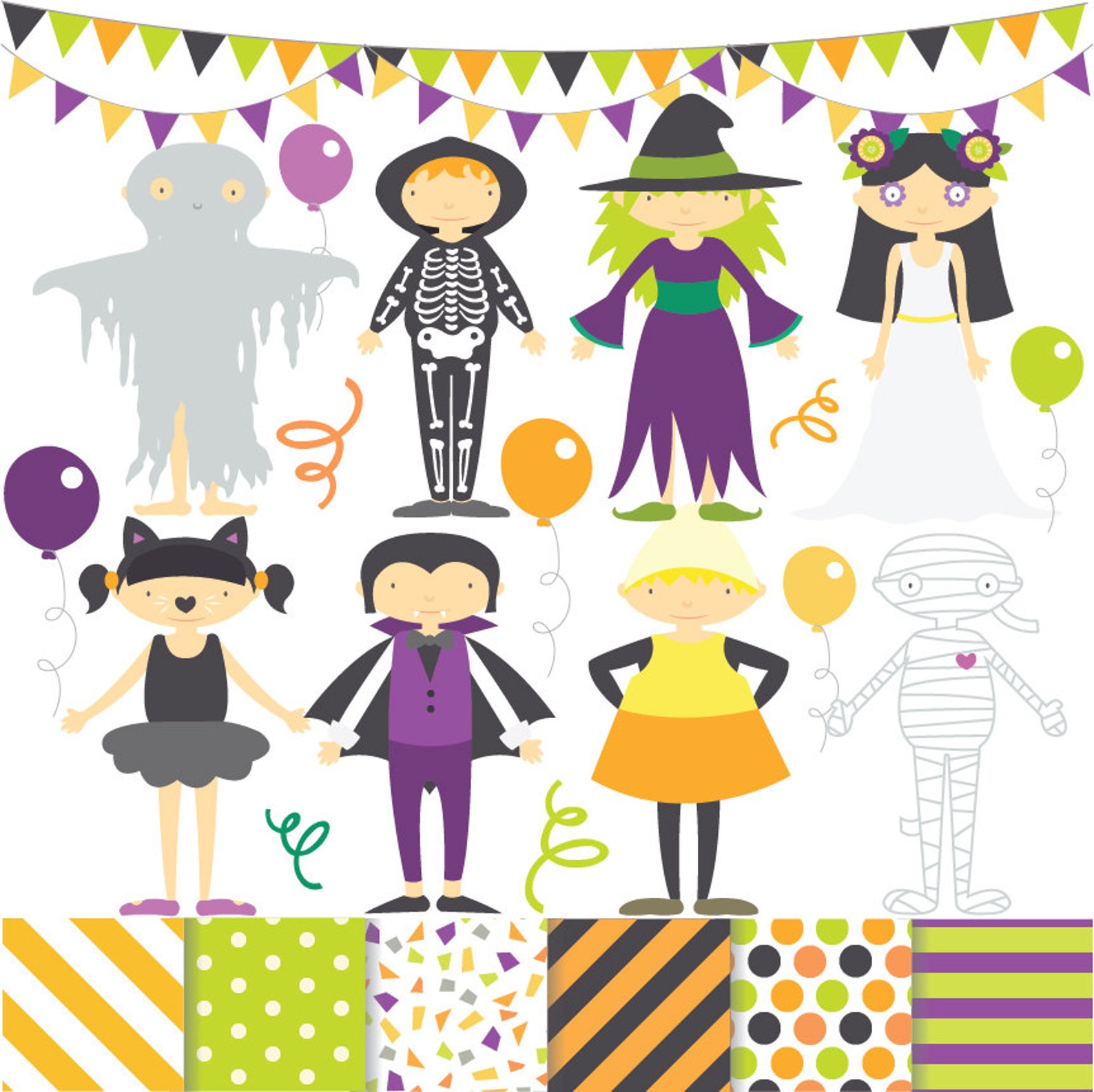 Halloween Party Kids Digital Clipart, Digital Paper and Vector Set ...