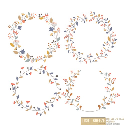 Floral Wreath Clipart Set Wreath Clipart Laurel Wreath Clip | Etsy