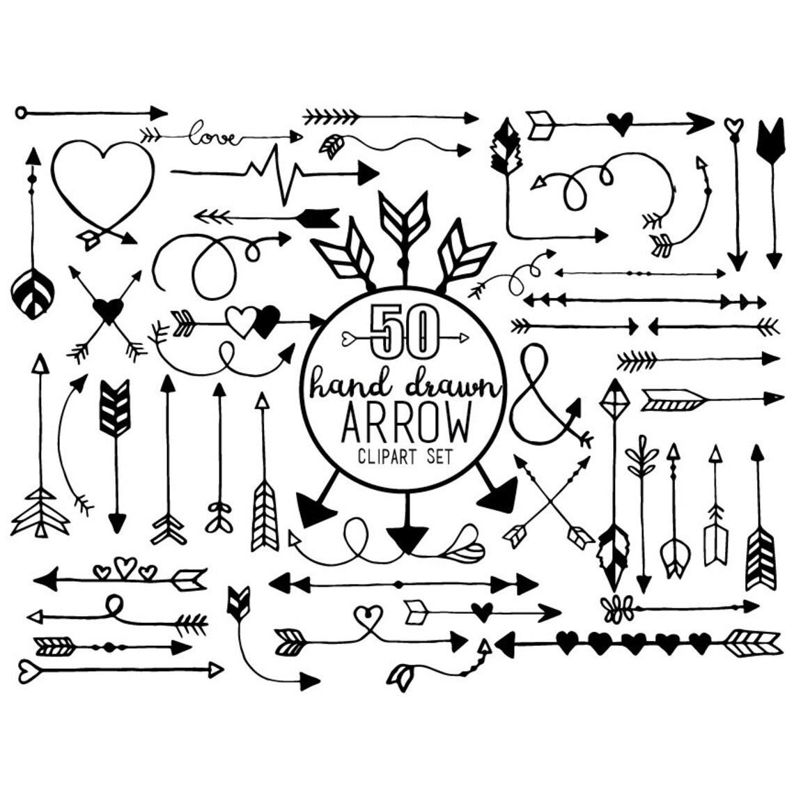 Arrow Doodle Clipart & Vector Set Instant Download Personal and ...