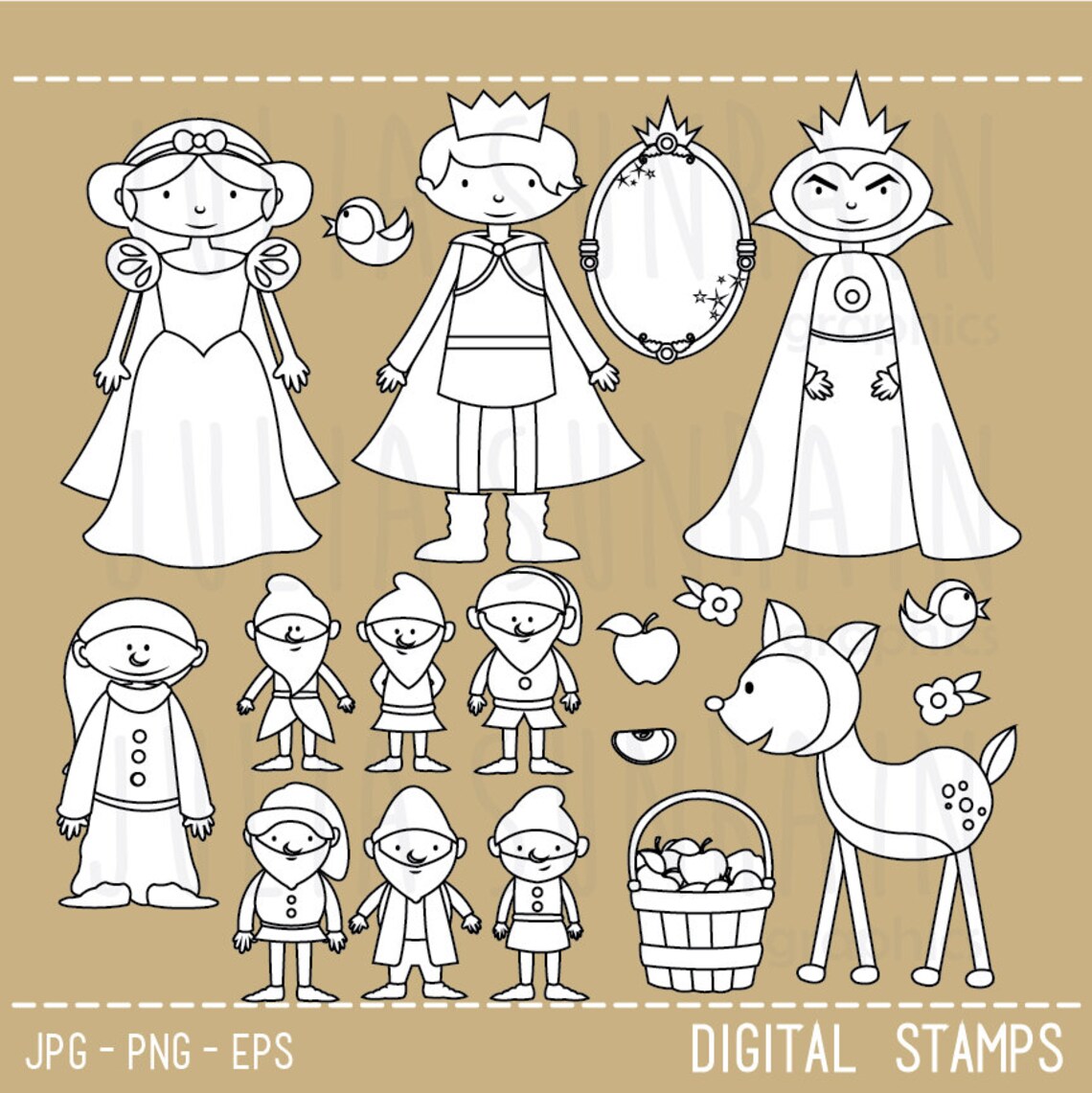 Snow White Digital Stamp Clipart & Vector Set Instant - Etsy