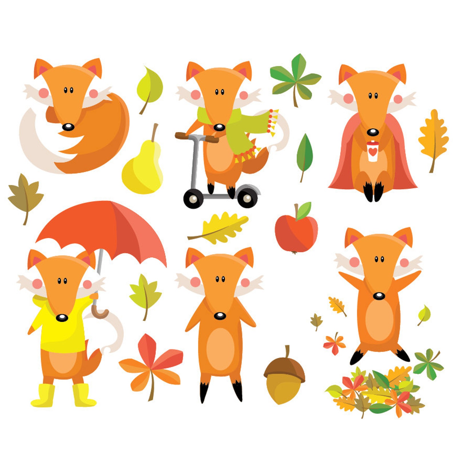 Autumn Fox Clipart & Vector Set Instant Download Personal and ...