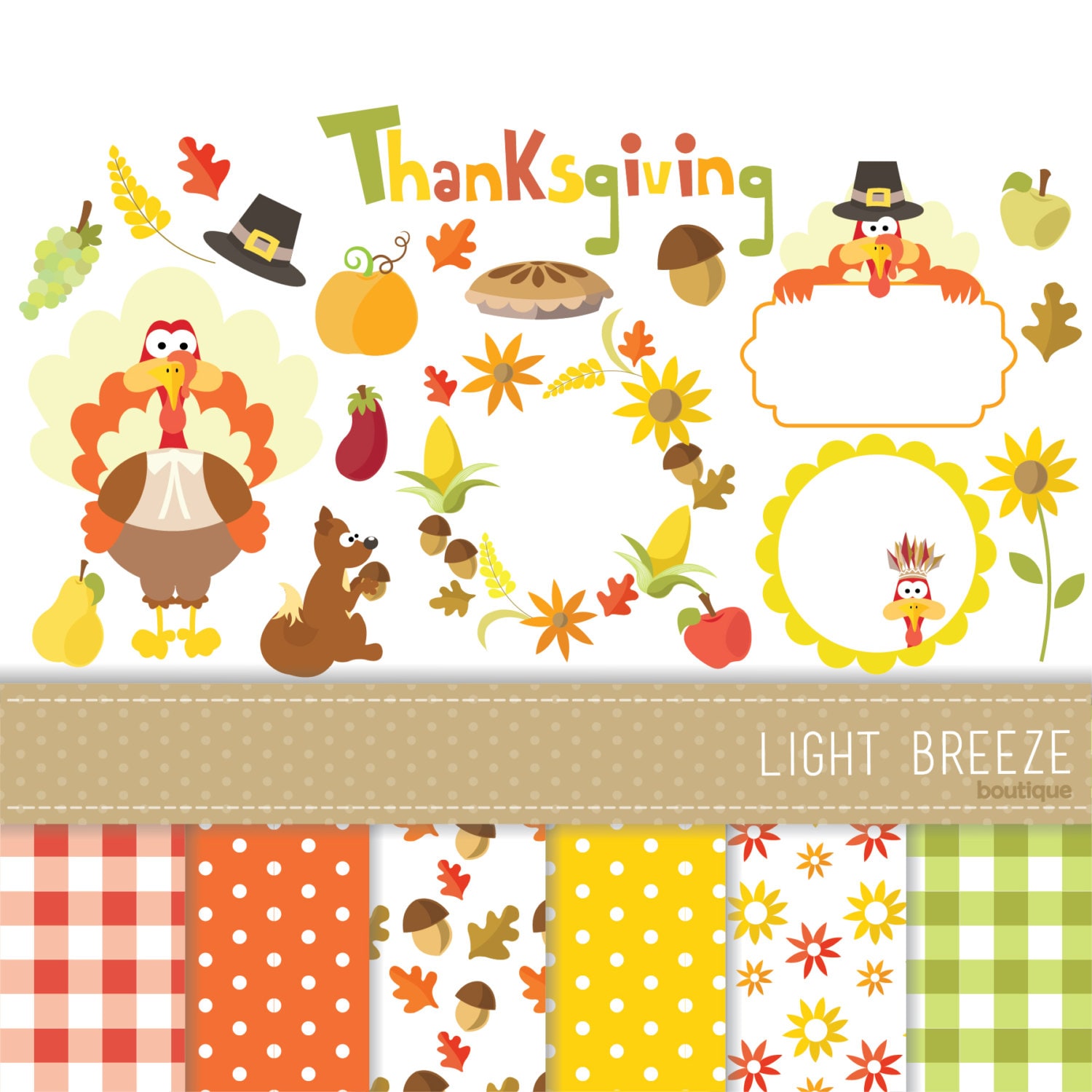 OFF Sale Thanksgiving Digital Clipart, Digital Paper and Vector Set ...
