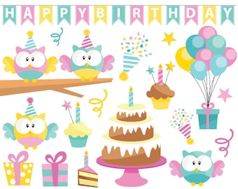 Happy Birthday Owl Digital Clip Art for Personal and Commercial Use ...