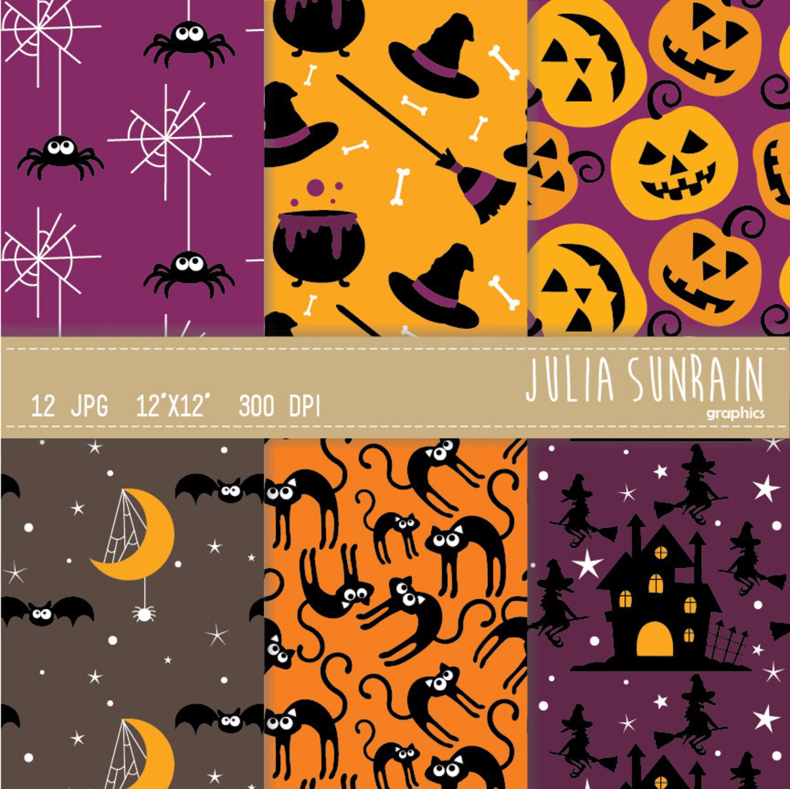 Halloween Witch Digital Paper Set Instant Download Personal and ...