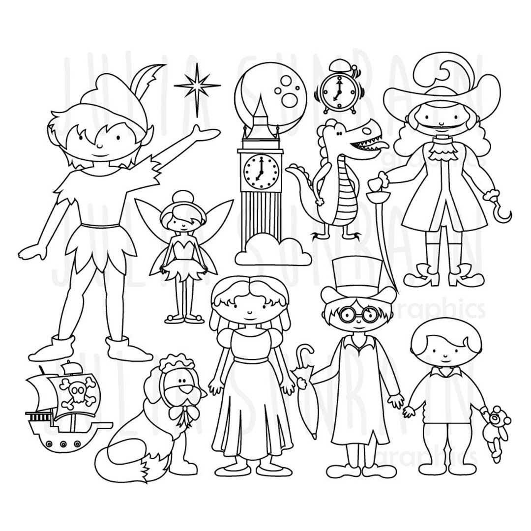 Peter Pan Digital Stamp Clipart & Vector Set Instant Download Personal ...