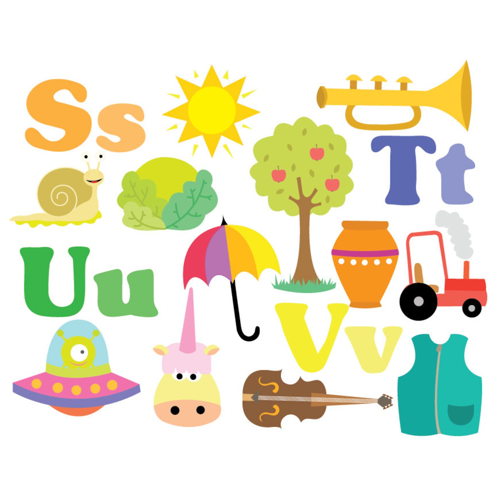 Alphabet Clipart STUV Clipart & Vector Set Instant Download Personal ...