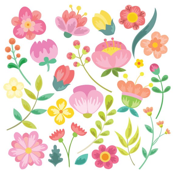 Flower Clipart and Vector Set Instant Download Personal and Commercial ...
