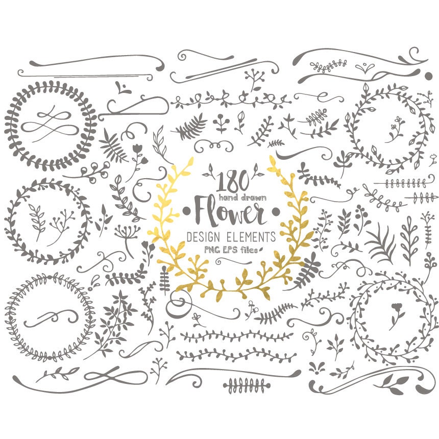 Flower Design Elements Digital Clipart & Vector Set Instant Download ...