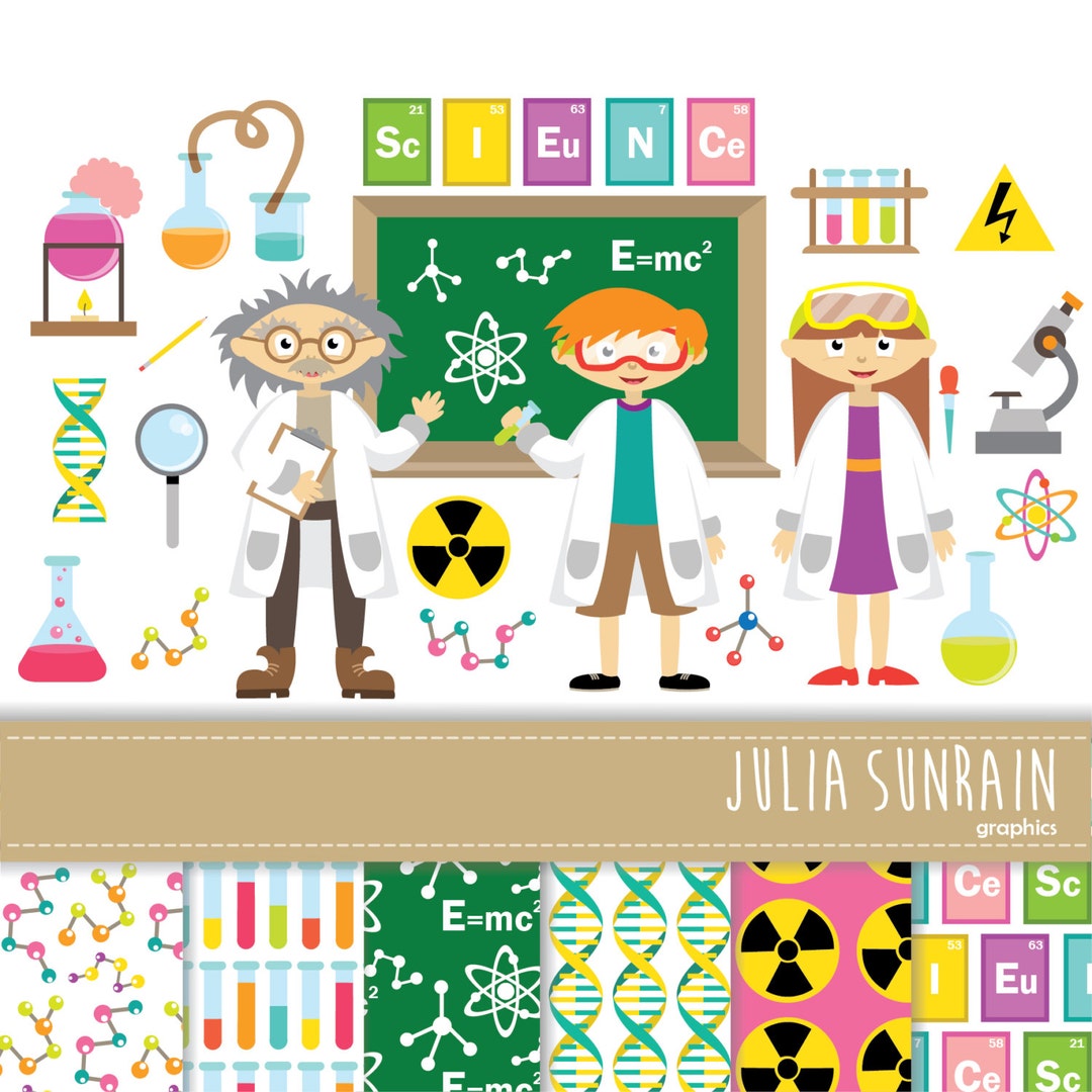 Science Clipart Vector & Digital Scrapbooking Papers Set Instant ...