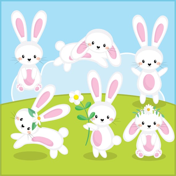 Easter Bunny Easter Rabbit Clipart & Vector Set Instant | Etsy